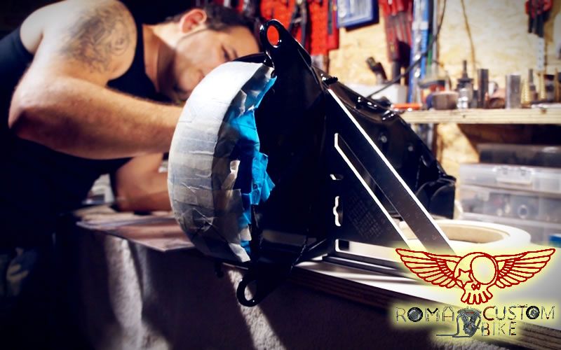 16 Two tone powder coating on a Harley gas tank